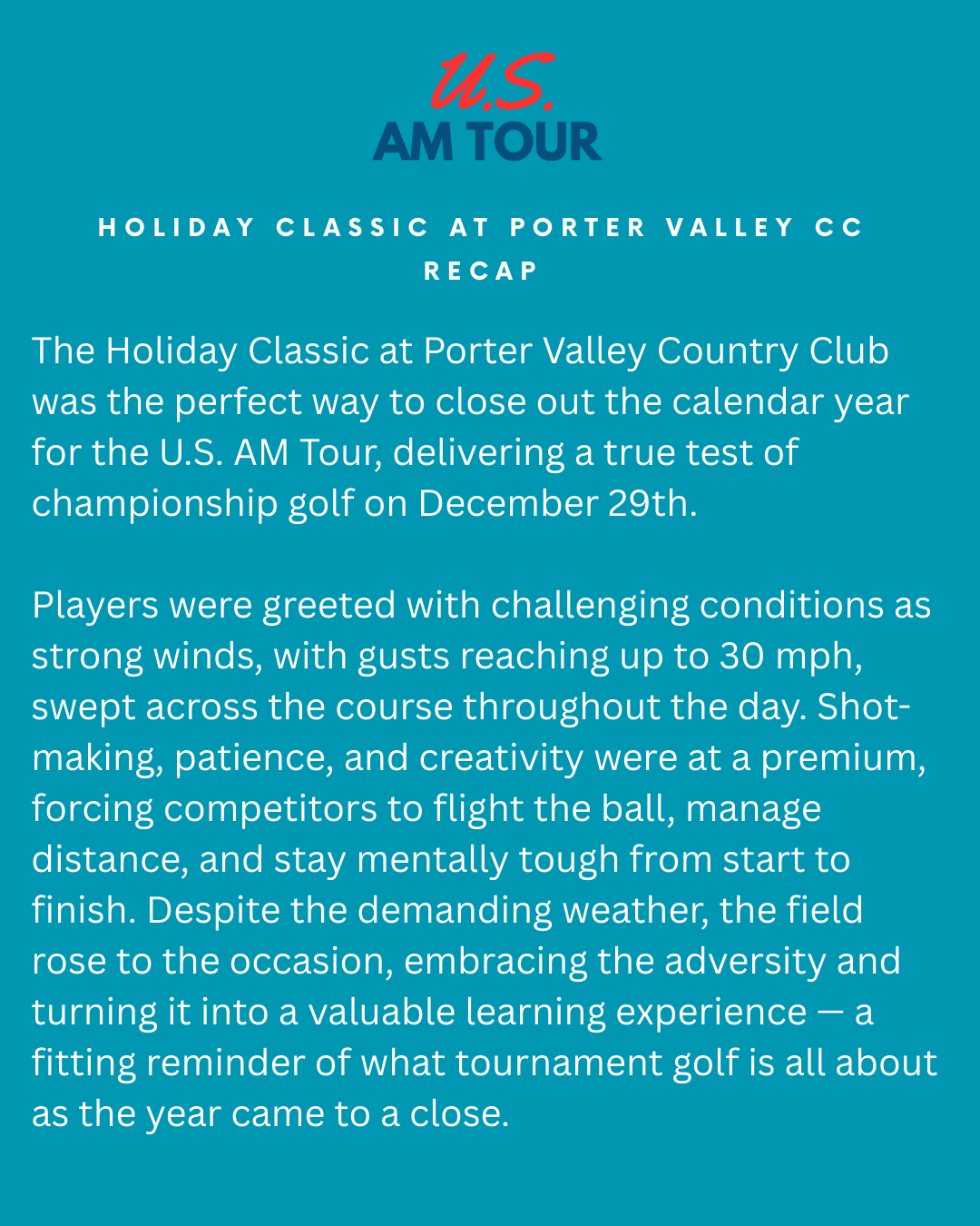 Porter Valley Holiday Classic - Full Field Scores Leaderboard | US Am Tour