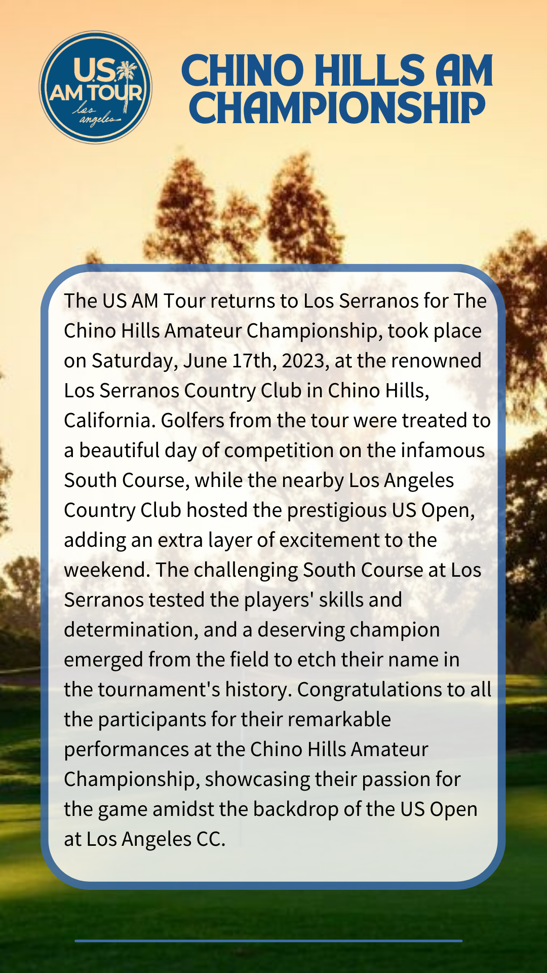 Chino Hills AM Championship - Tournament Information Page | US Am Tour