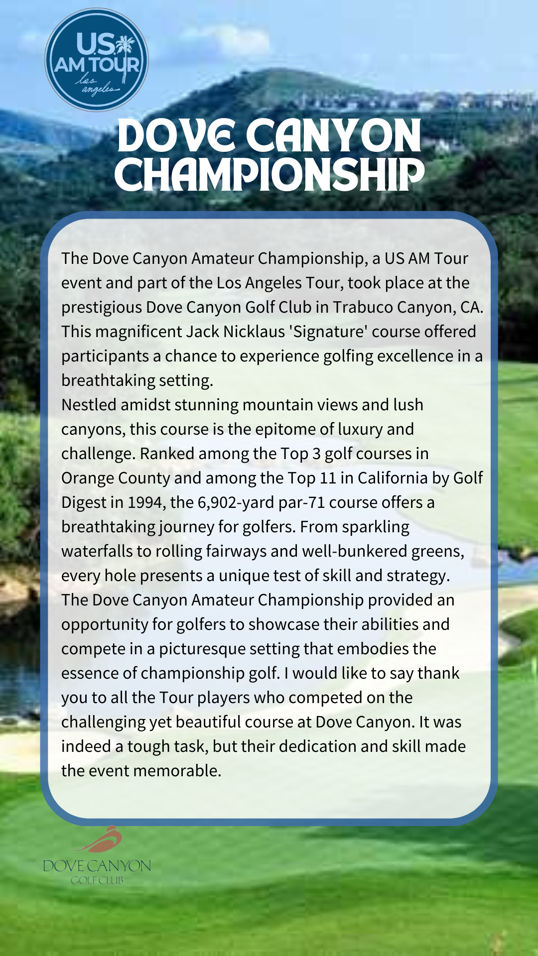 Dove Canyon Championship - Monday Series - Tournament Information Page ...