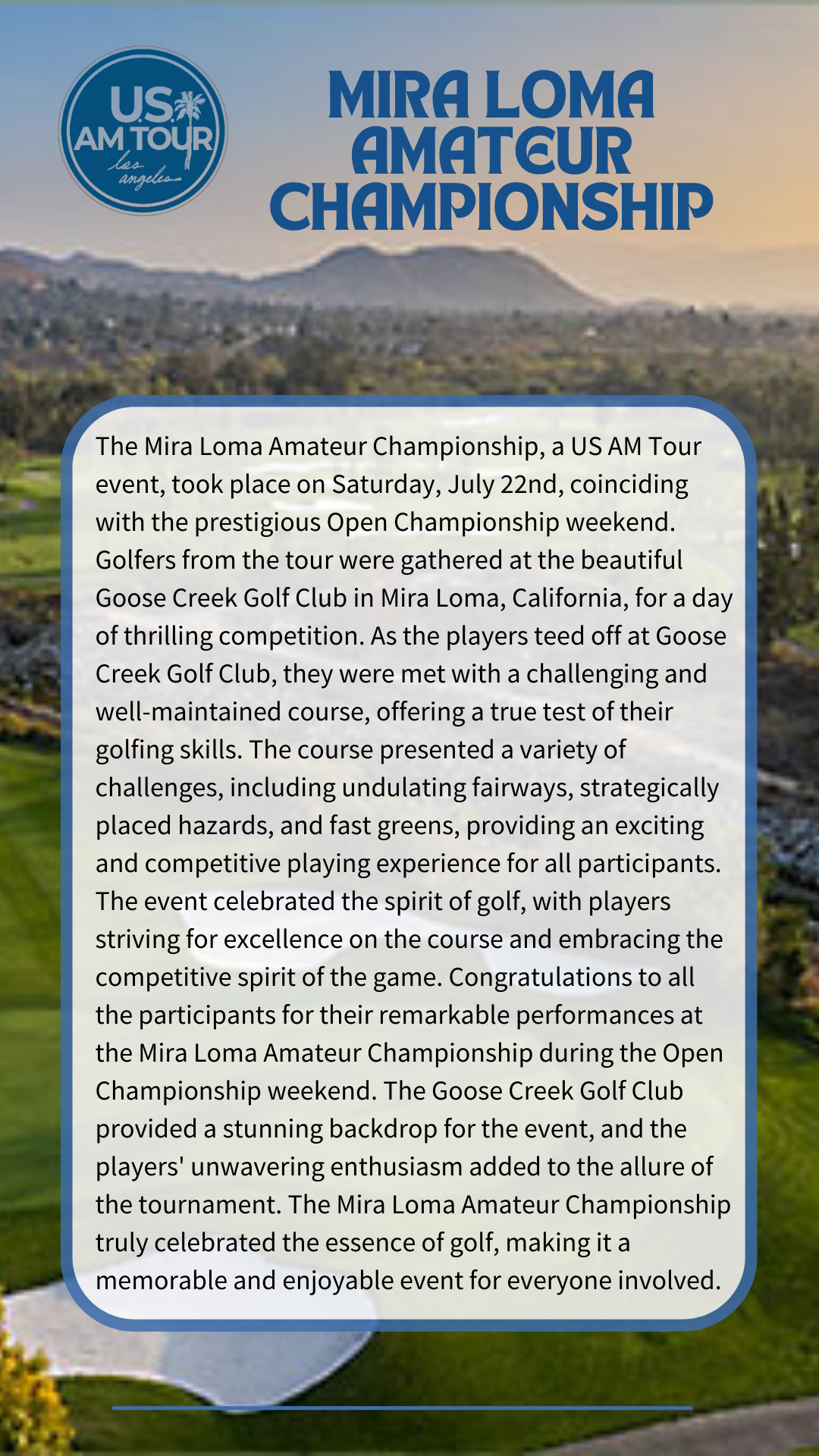 Mira Loma AM Championship - Full Field Scores Leaderboard | US Am Tour